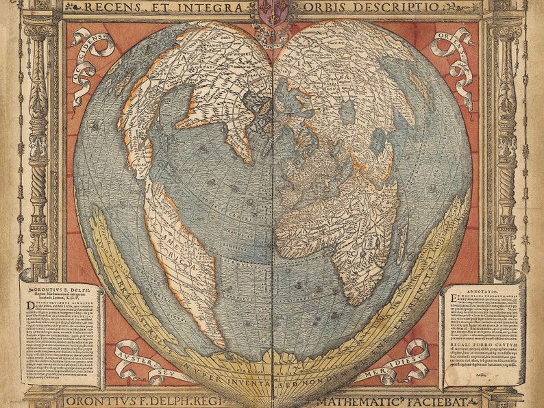 Ancient World Map Poster by Oronce Fine 1534 - Etsy