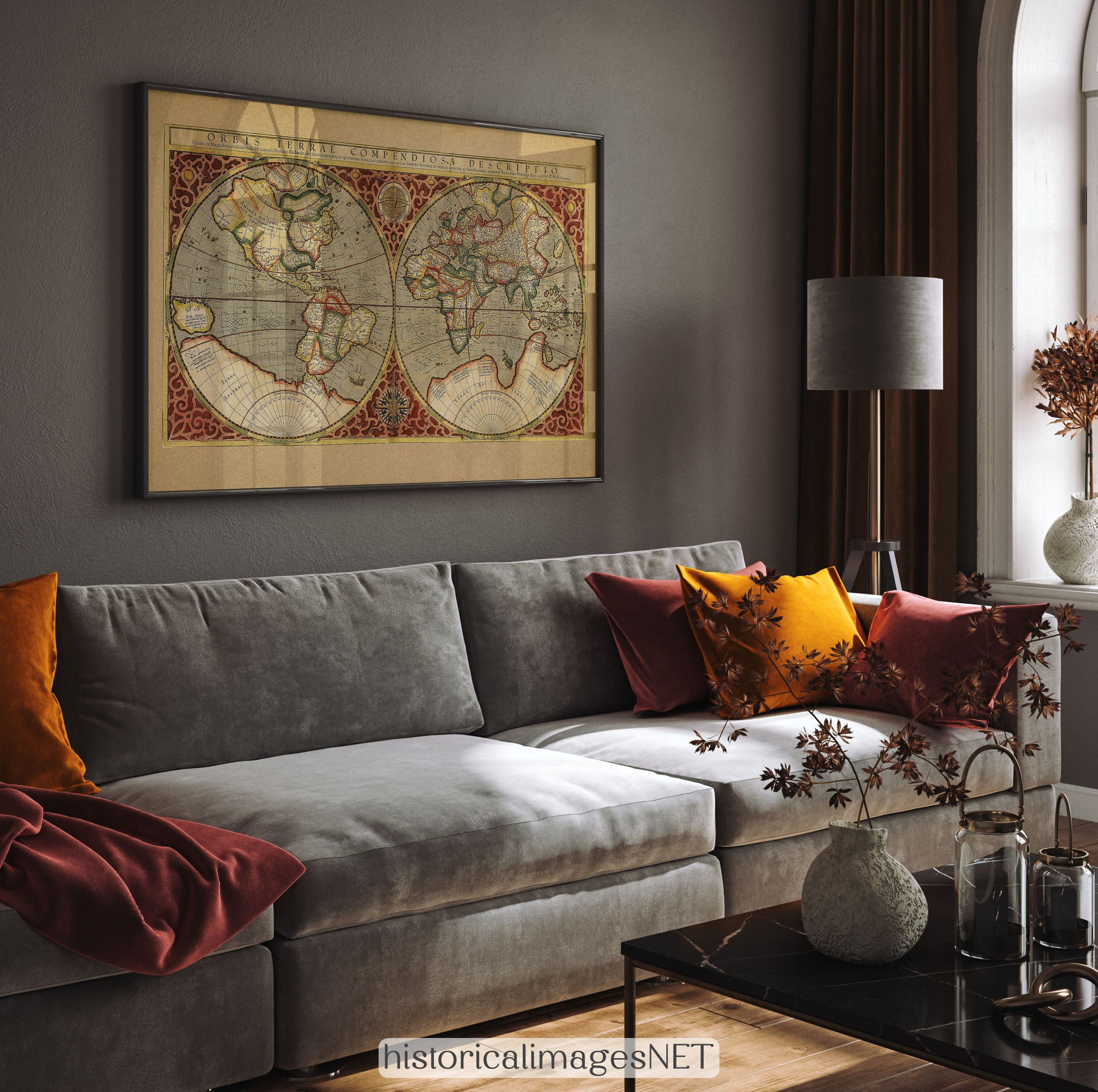 Ancient Double Hemisphere World Map Print. Poster Reproduction of ...