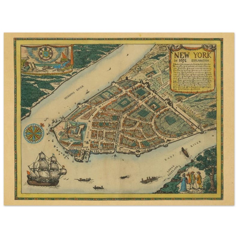 New York in 1674 Vintage Map. Fine Art Print. Antique Maps Wall Art - Etsy