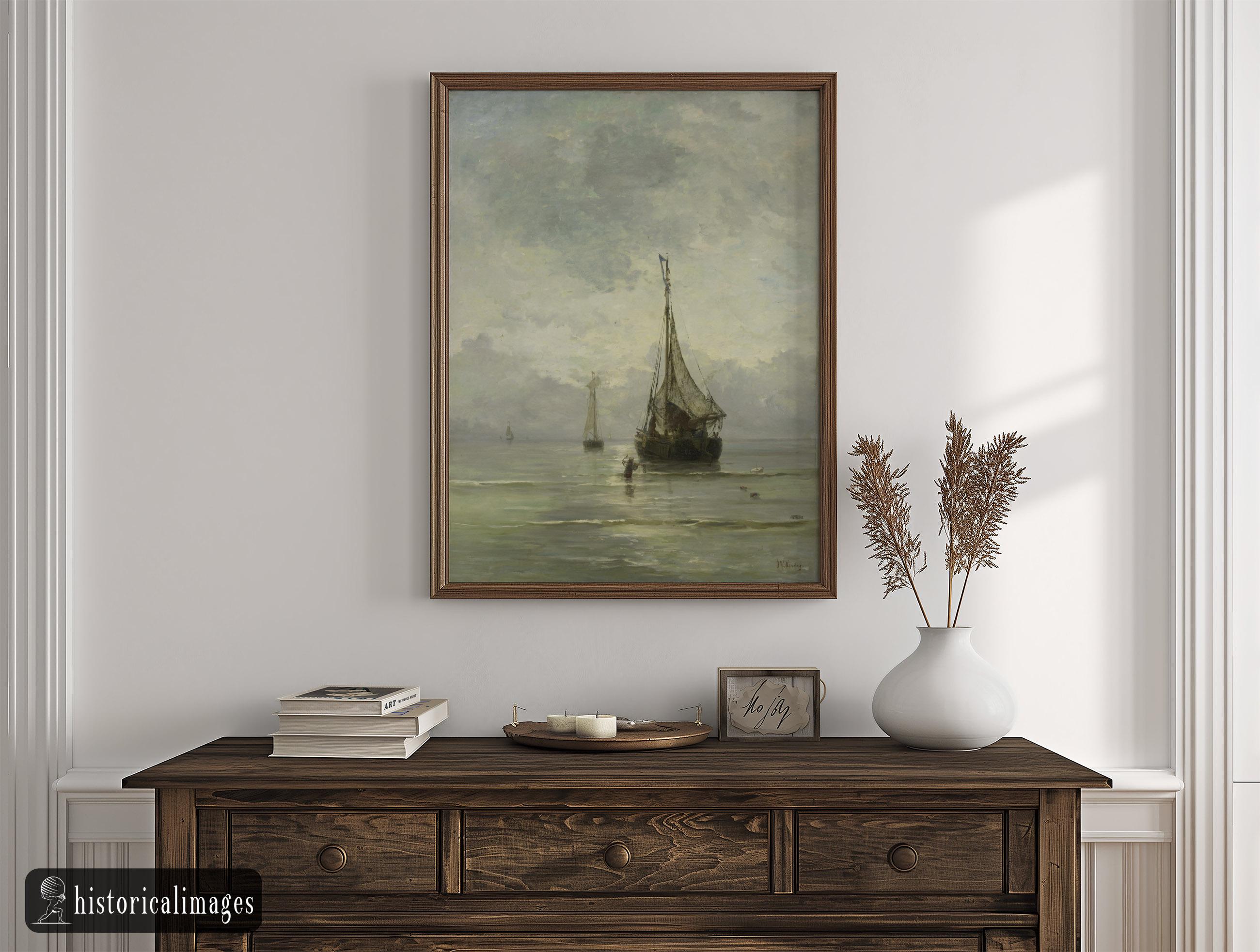 Calm See ( Kalme Zee) by Hendrik Willem Mesda. XIX Century Old Antique ...