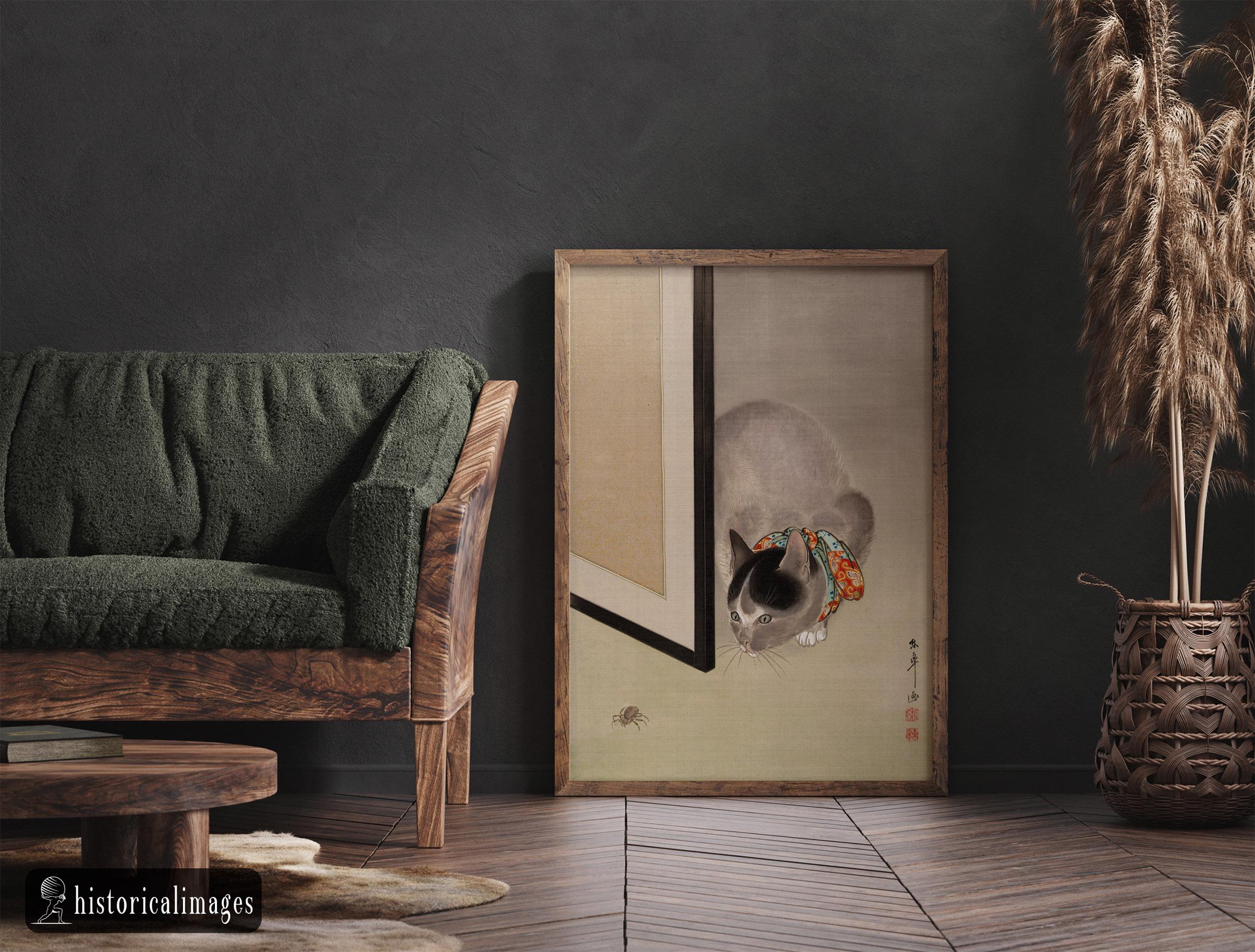 Cat Watching a Spider Poster Reproduction Author: Oide Toko - Etsy