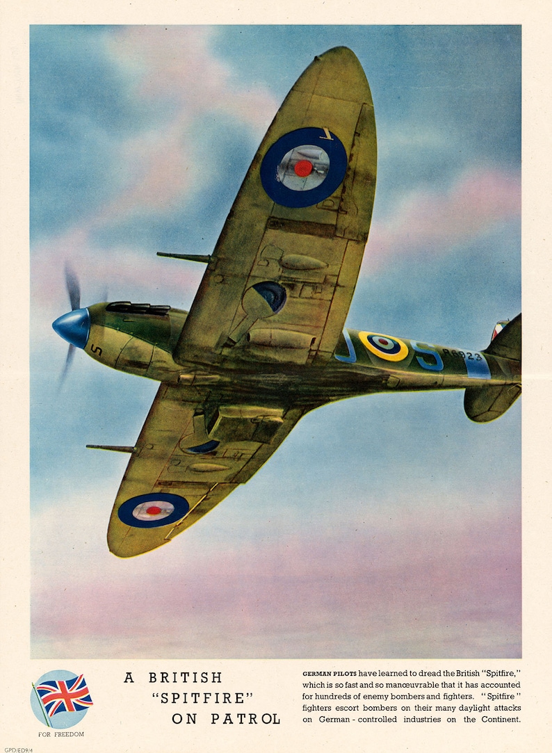 A British Spitfire on Patrol Propaganda II World War Vintage Fine ...