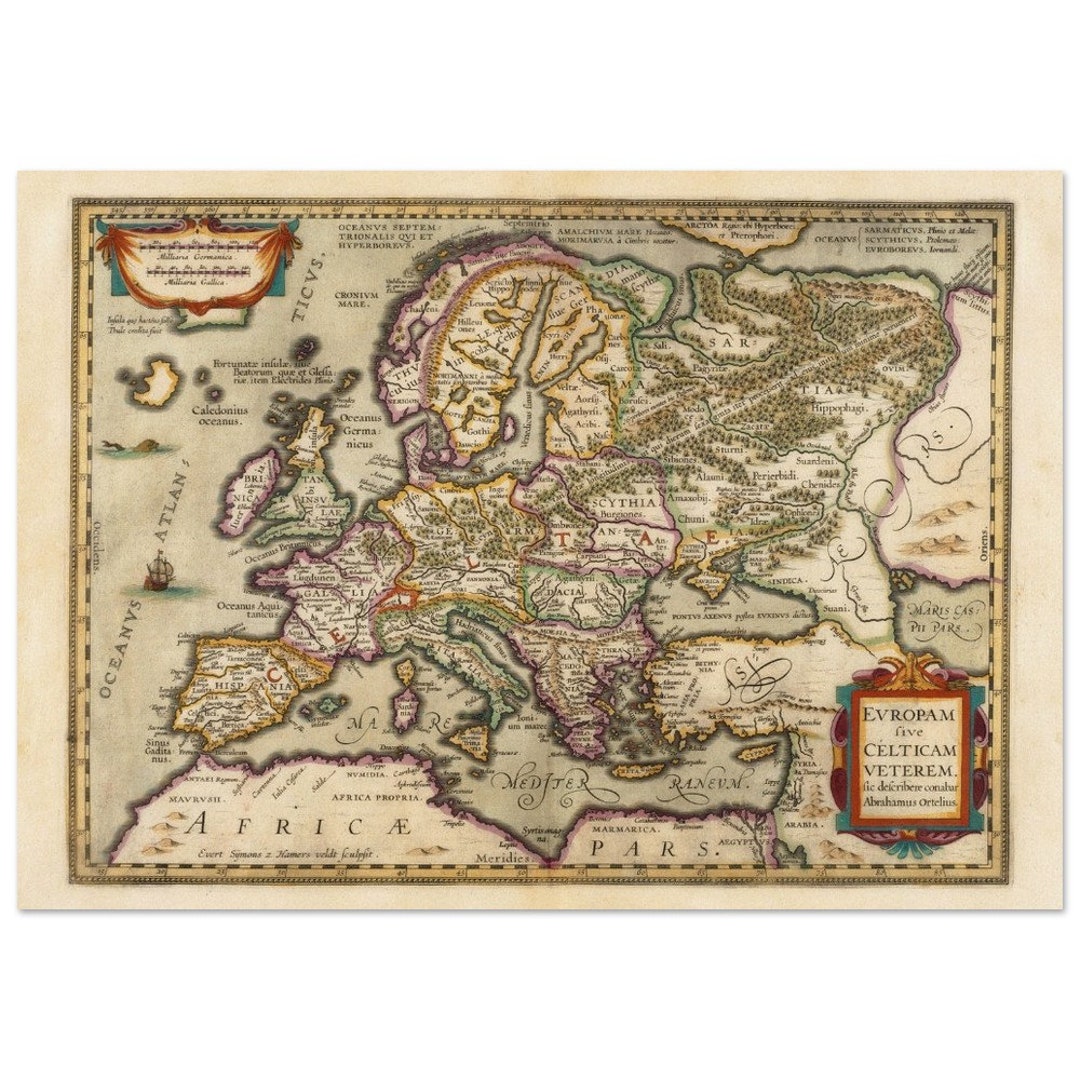 Ancient Map of Europe and the Celts. Europam Sive Celticam Veterem by ...