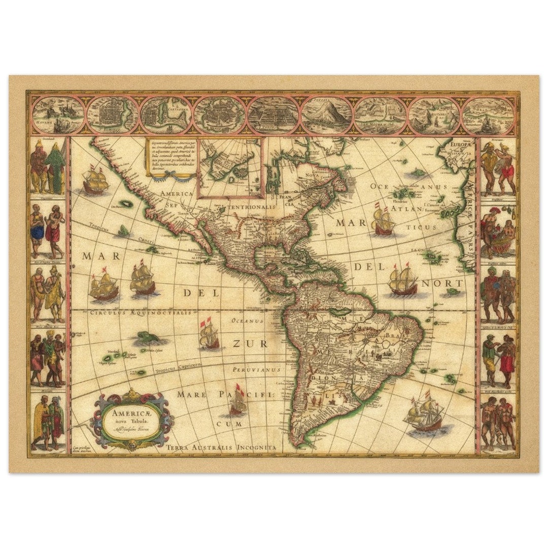Old Map of America. Ancient Illustrated Cartography of the XVIII ...
