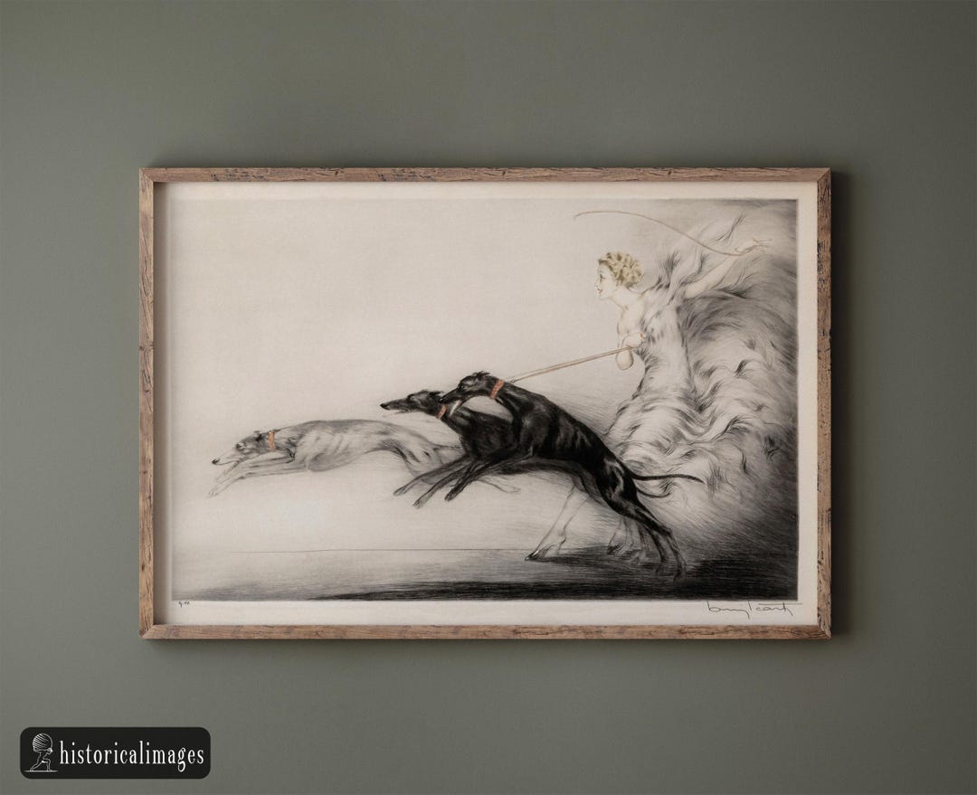 Louis Icart Speed 1927 Woman With Greyhound Dogs on the Leash. Wall Art ...