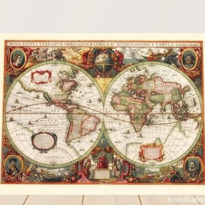 Ancient Old World Map. Illustrated Double Hemisphere Antique Map ...