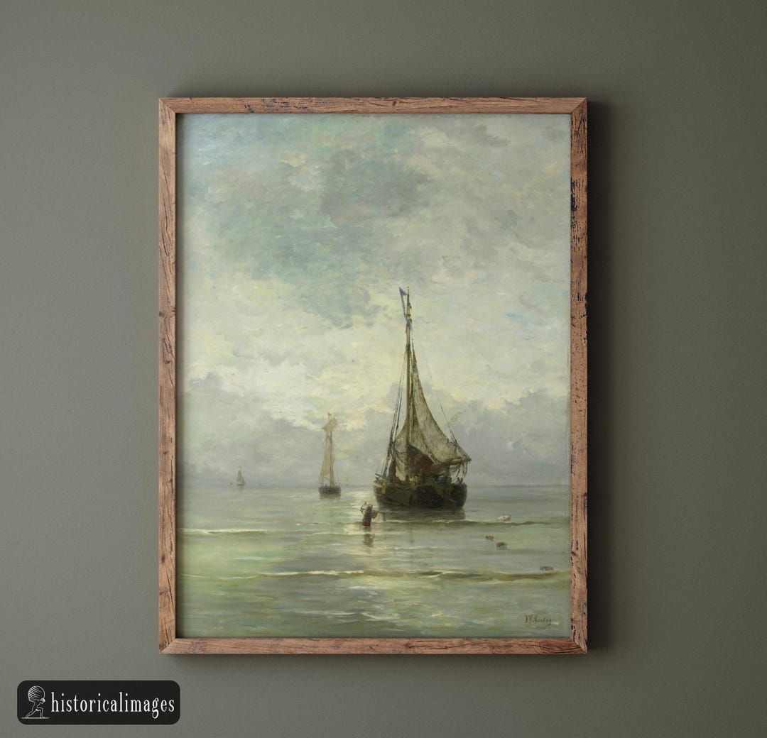 Calm See ( Kalme Zee) by Hendrik Willem Mesda. XIX Century Old Antique ...