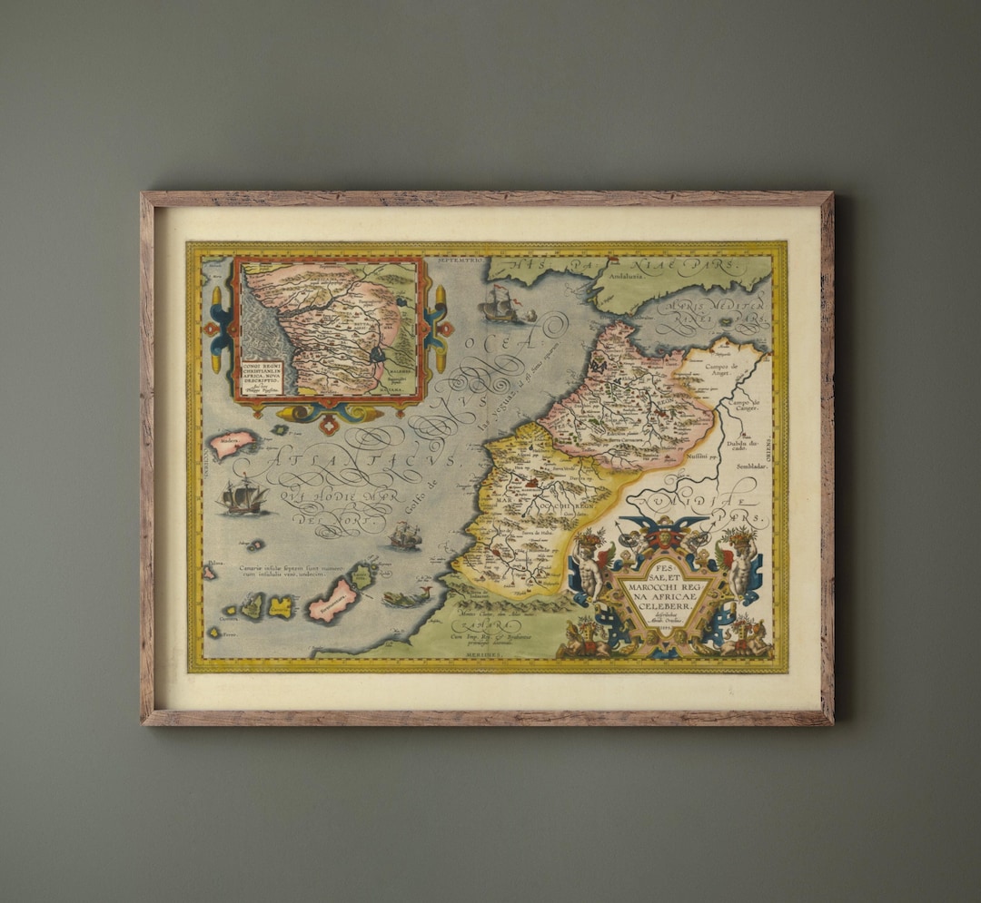 Old Historic Map of the Kingdoms of Fez and Morocco by Abraham Ortelius ...