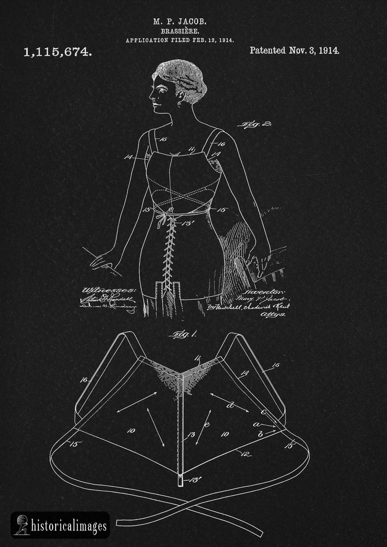 Brassiere patent drawing by M P Jacob. Matte print - Etsy Portugal