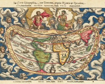 1594 Ancient Double Hemisphere World Map Poster Reproduction - Etsy