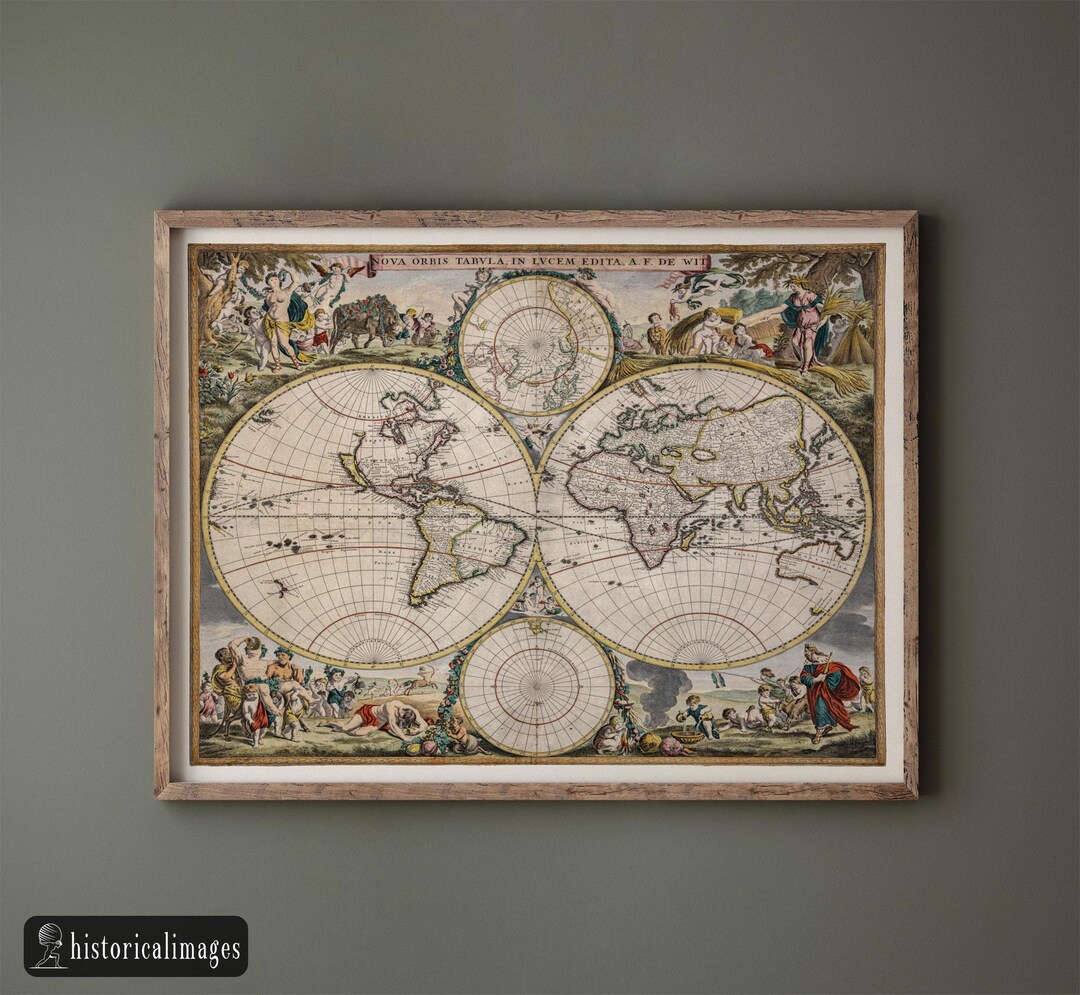 Ancient World Map of the XVII Century by Frederik De Wit. Fine Art ...