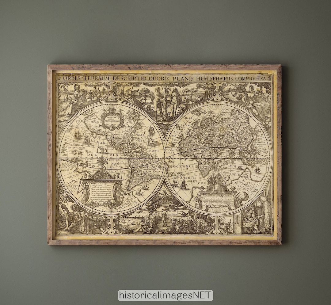 Ancient World Map Vintage Reproduction of the XVII Century. Fine Art ...