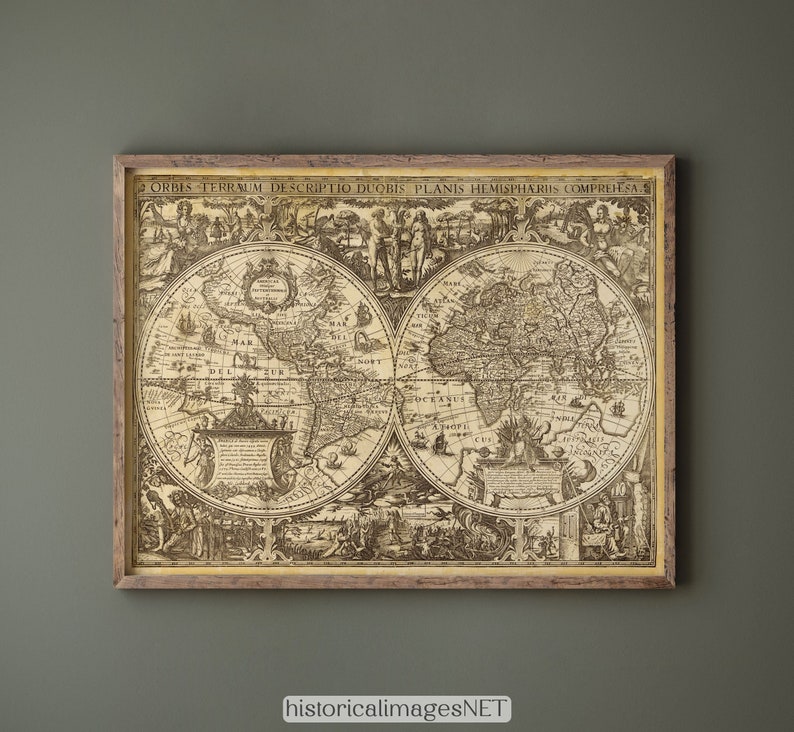 Ancient World Map Vintage Reproduction of the XVII Century. Fine Art ...