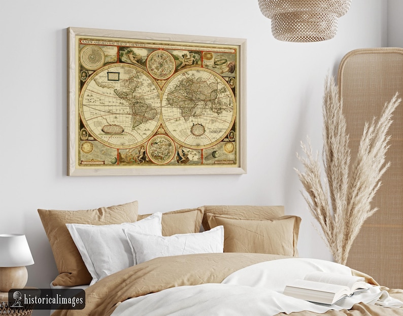 1651 World Map Print, XVII Century Double Hemisphere Cartography - Etsy