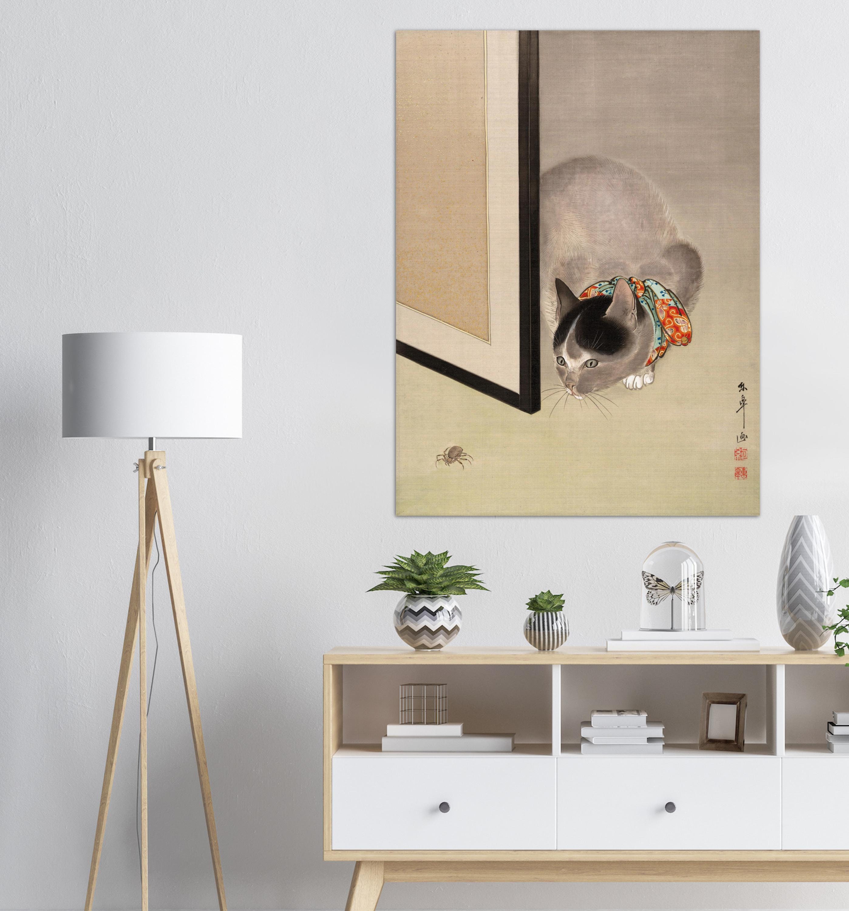 Cat Watching a Spider Poster Reproduction Author: Oide Toko - Etsy