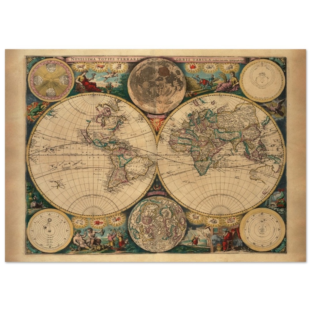 1672 Ancient Old World Map. Illustrated Vintage Antique Map ...