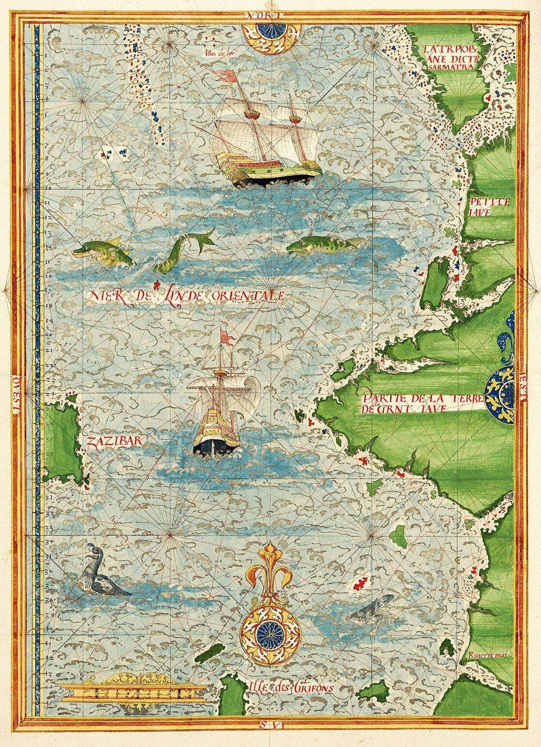 Ancient Illustrated Beautiful Map Poster Reproduction by Guillaume Le ...