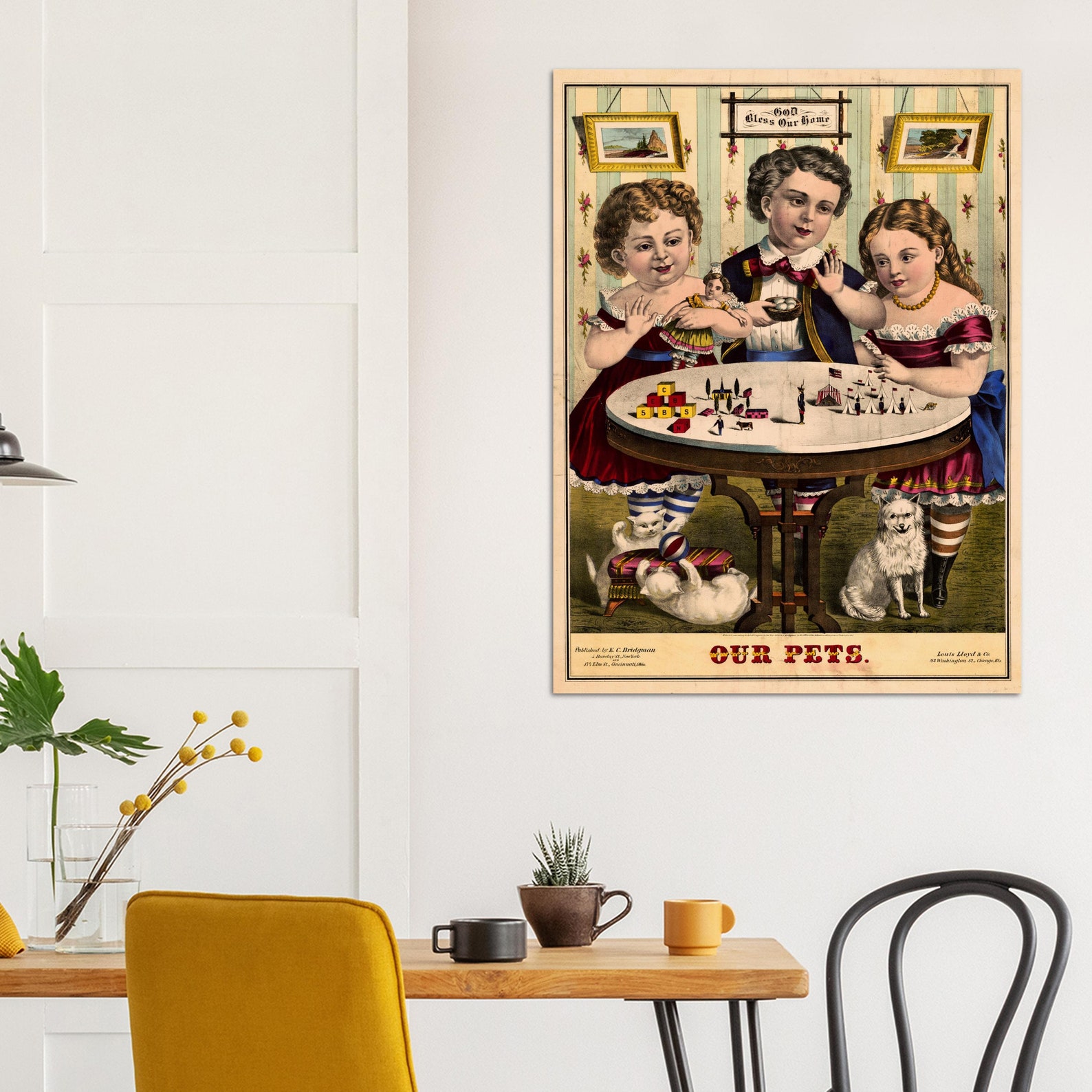 Our Pets Three Girls With Their Pets Vintage Poster Reproduction - Etsy