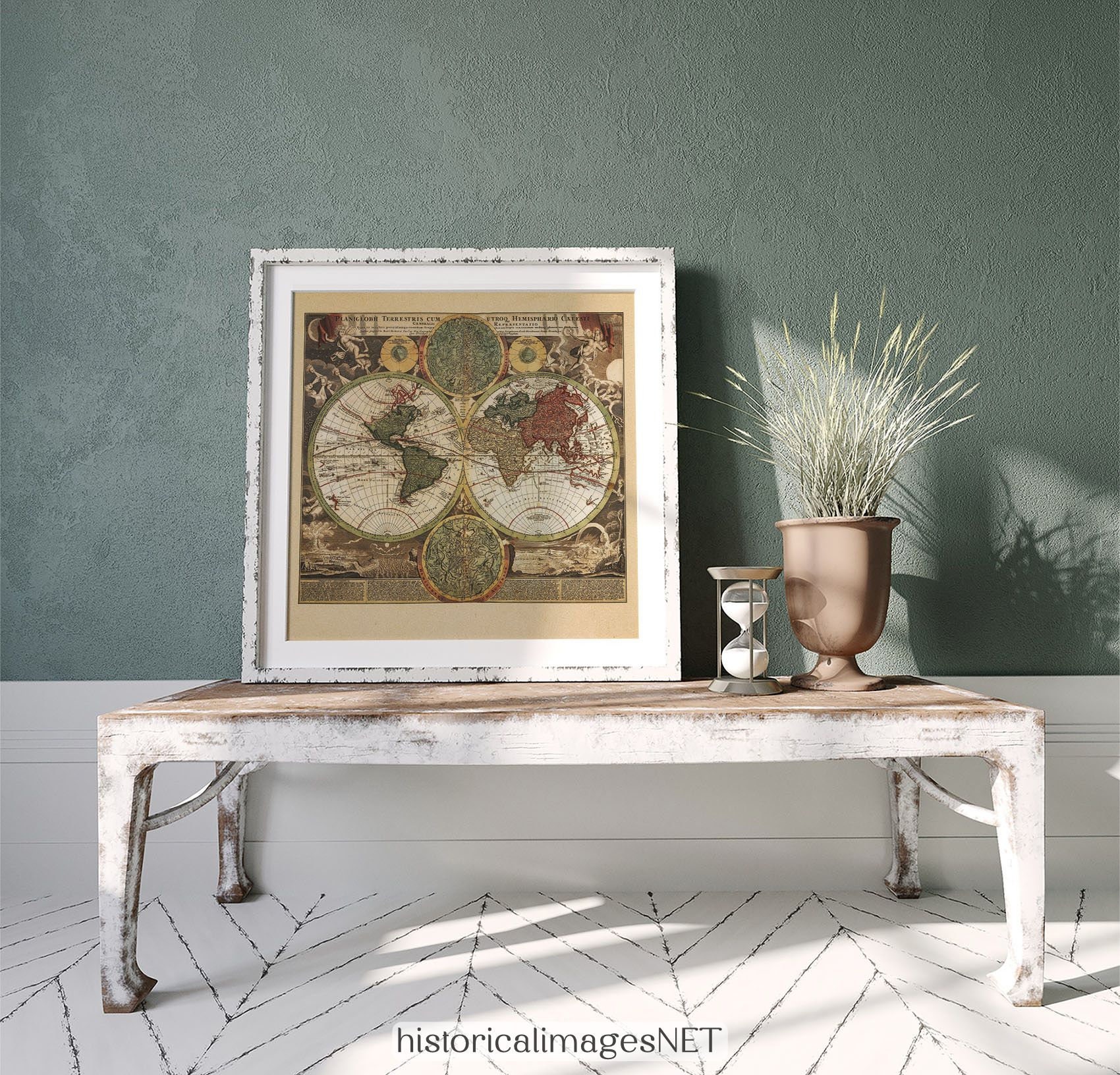 Ancient World Map Print. Vintage Poster Reproduction of World Globe ...