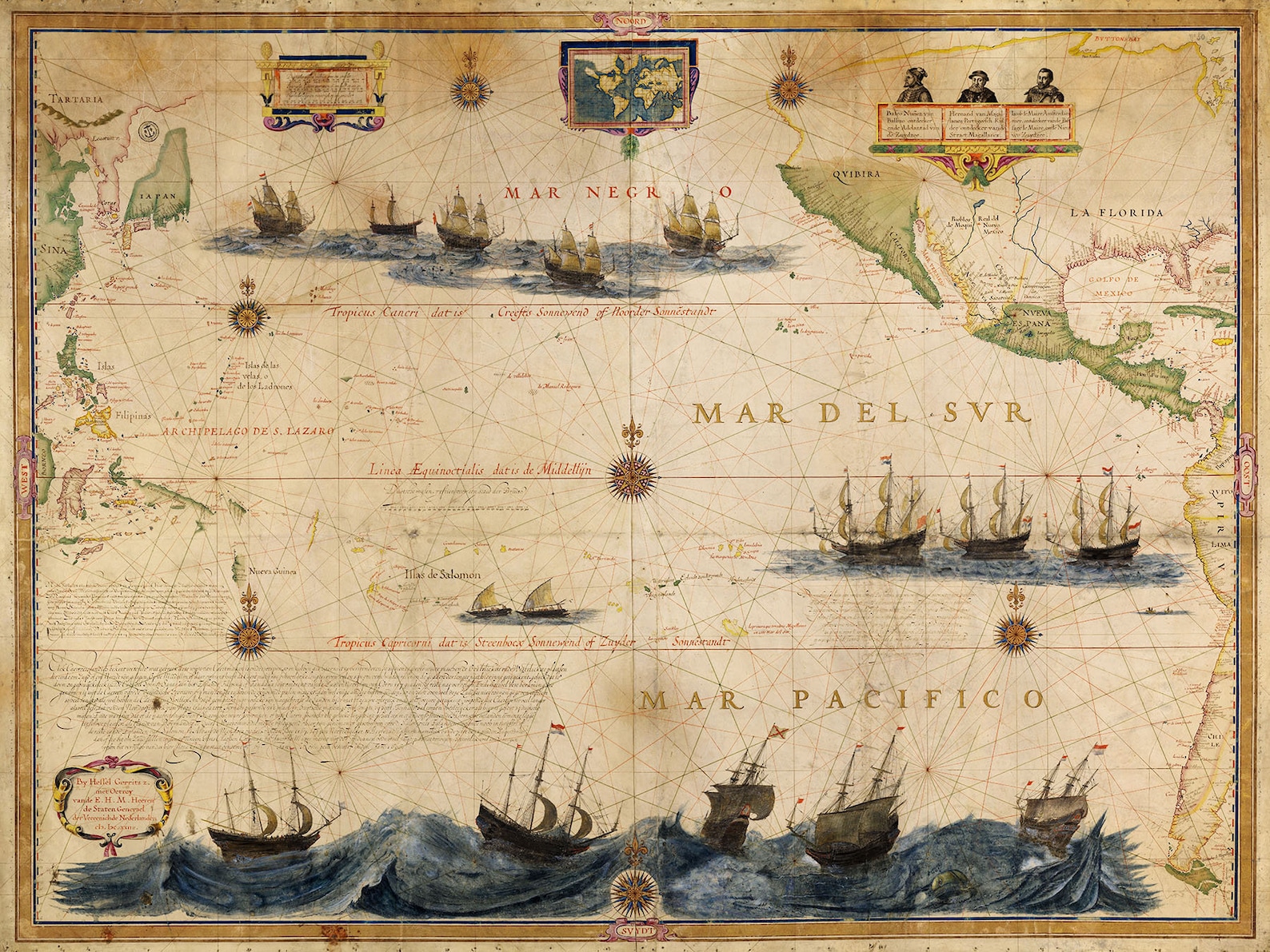 Pacific Ocean South Sea Ancient Old Map Poster by Hessel Gerritsz 1622 ...