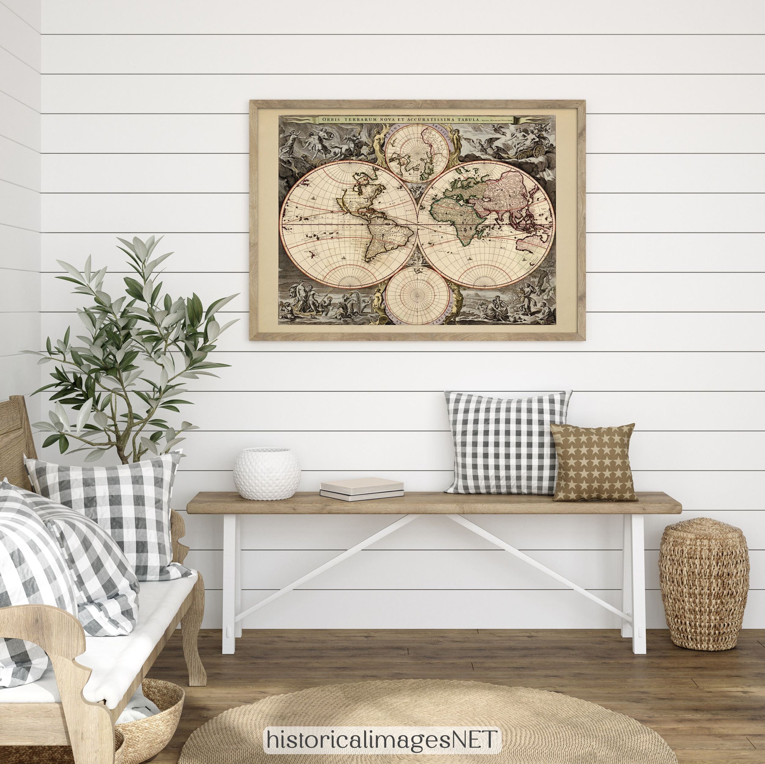 Antique World Map Print Reproduction of the XVII Century. A Beautiful ...