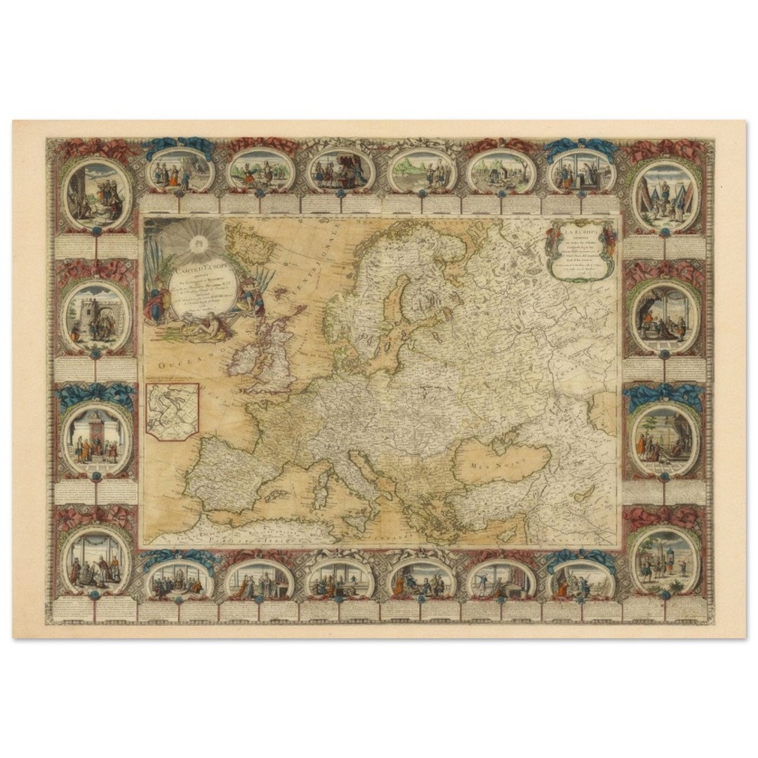 Ancient Antique Map of Europe. the Map is Devided in Empires and Realms ...