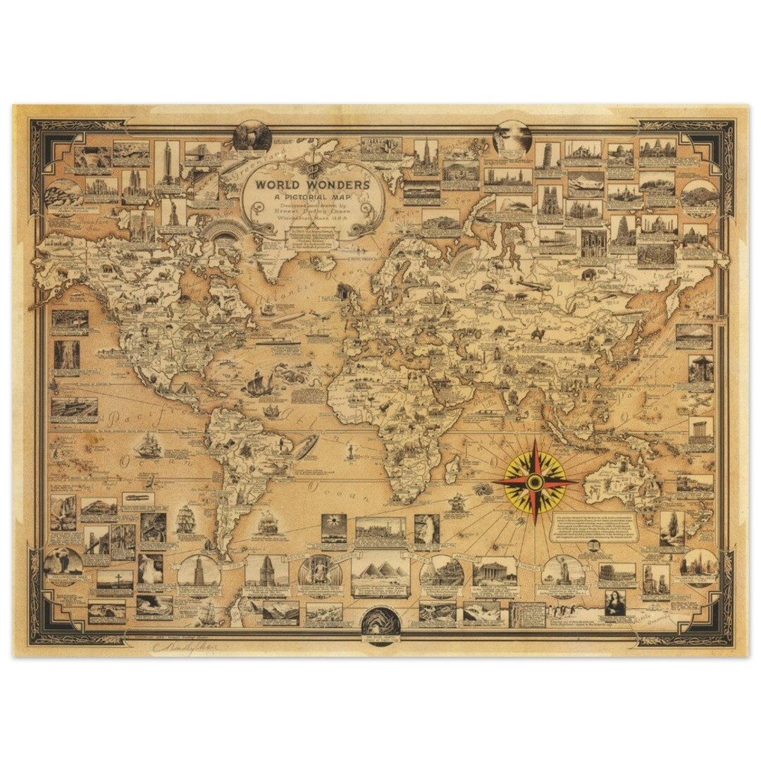 Pictorial Old Map of the World. an Ancient Map Poster, Fine Art Print ...