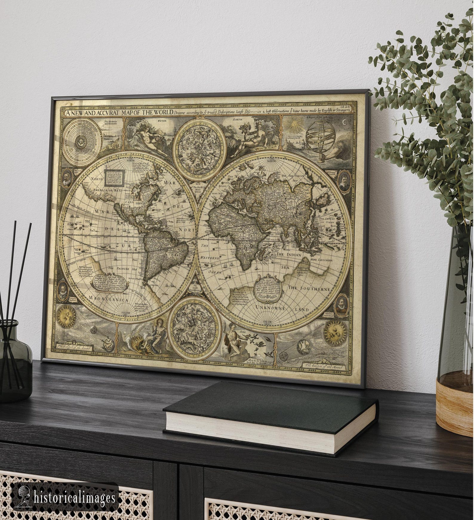 1626 Old World Map Print, John Speed Double Hemisphere Cartography - Etsy