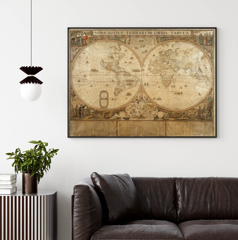 Póster de reproducción del mapa histórico antiguo del mundo de dos ...