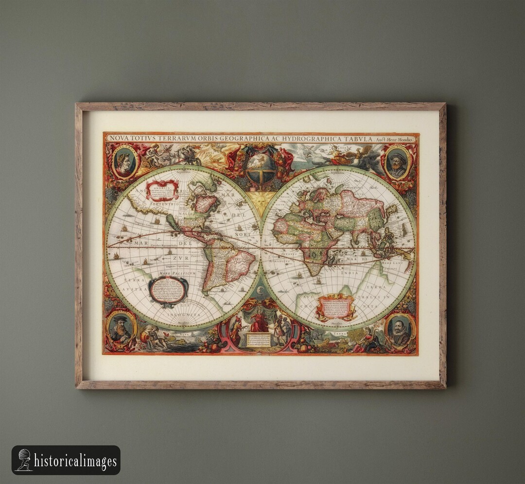 Ancient Old World Map. Illustrated Double Hemisphere Antique Map ...