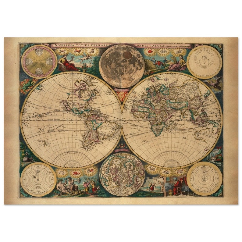 1672 Ancient Old World Map. Illustrated Vintage Antique Map ...
