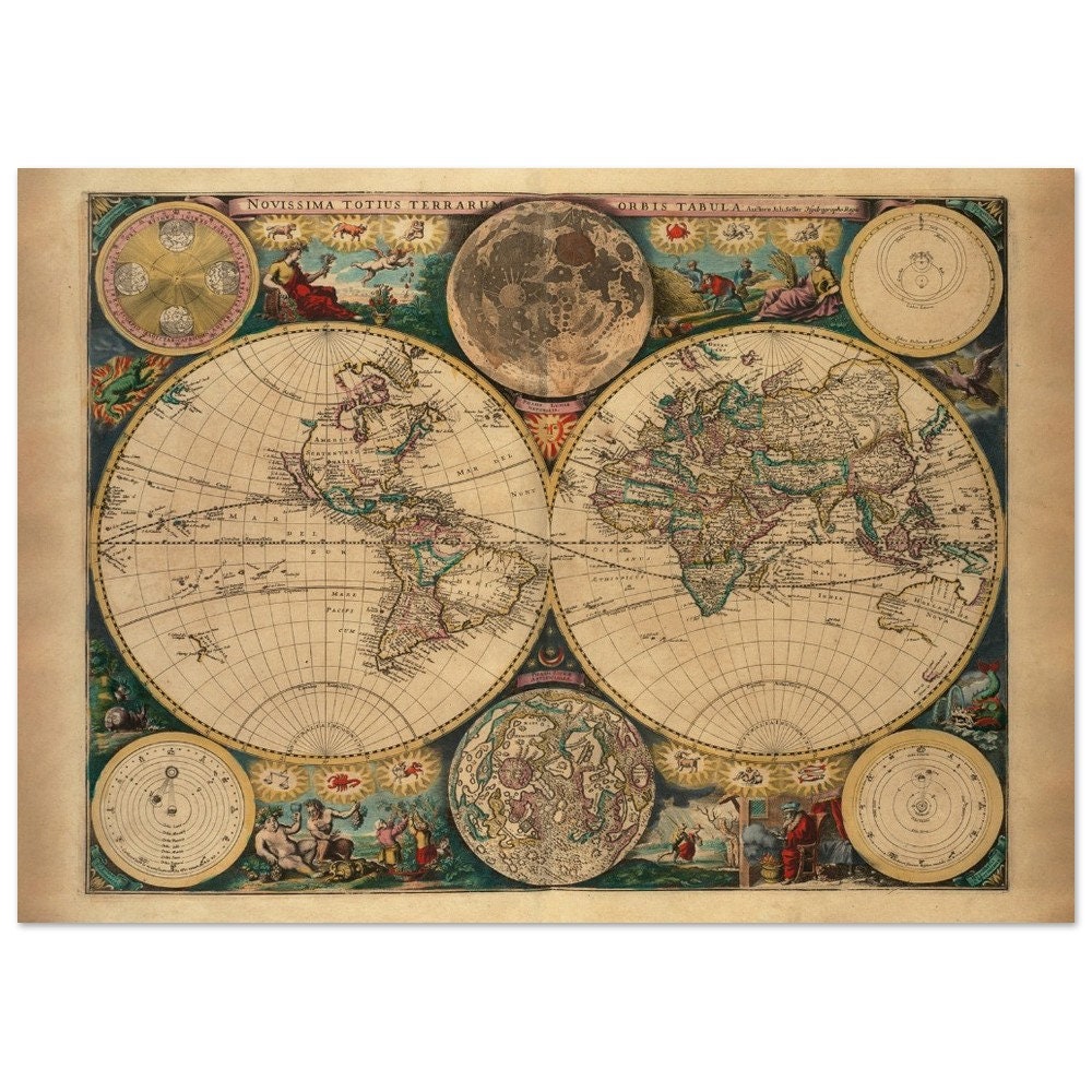 1672 Ancient Old World Map. Illustrated Vintage Antique Map ...