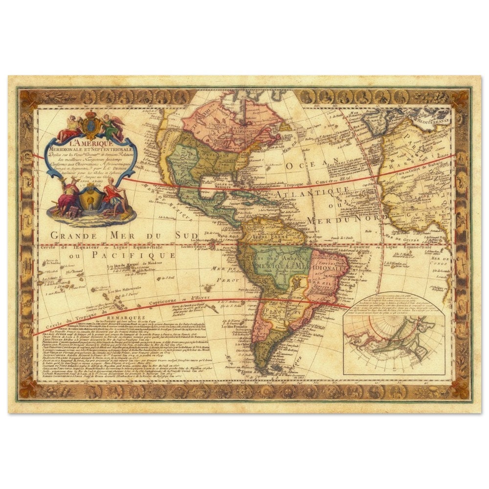 Ancient Map of America. Old Antique American Map of the XVIII Century ...