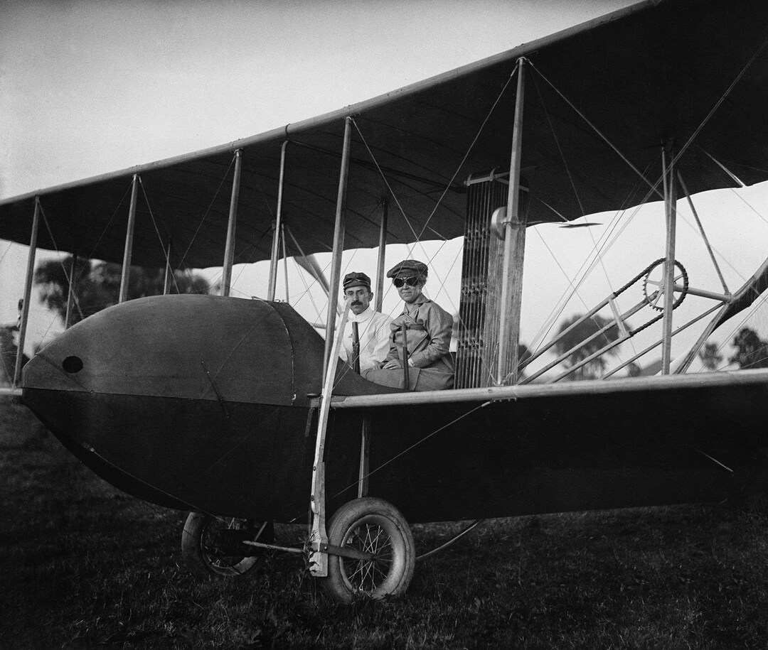 Katharine Wright Aboard the Wright Model HS Vintage Aircraft Black and ...