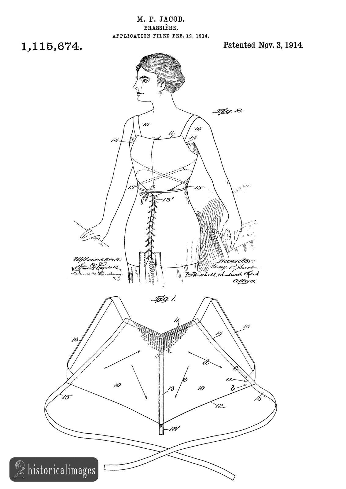 Brassiere patent drawing by M P Jacob. Matte print - Etsy Portugal