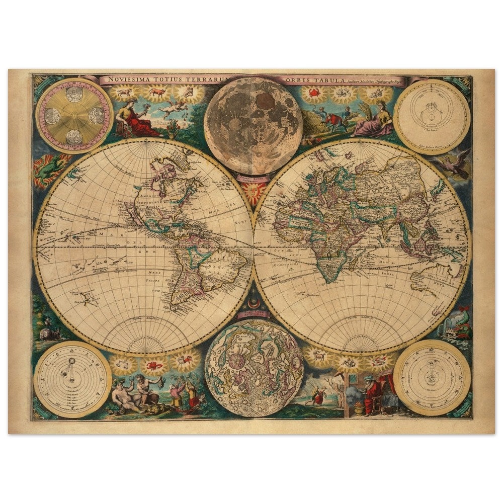 1672 Ancient Old World Map. Illustrated Vintage Antique Map ...