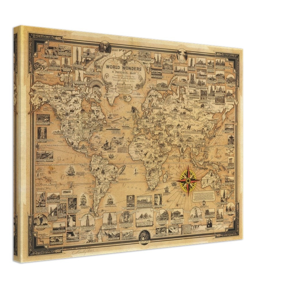 Pictorial Old Map of the World. an Ancient Map Poster, Fine Art Print ...