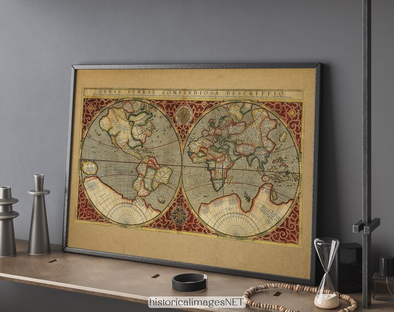 Ancient Double Hemisphere World Map Print. Poster Reproduction of ...