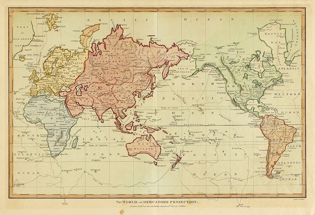 Ancient World Map the World on Mercators Projection Reproduction Poster ...