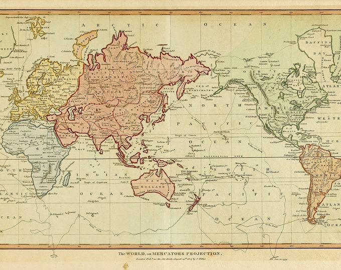 Old World Map, 1876 a Tour of the World From Le Monde 19th Century ...