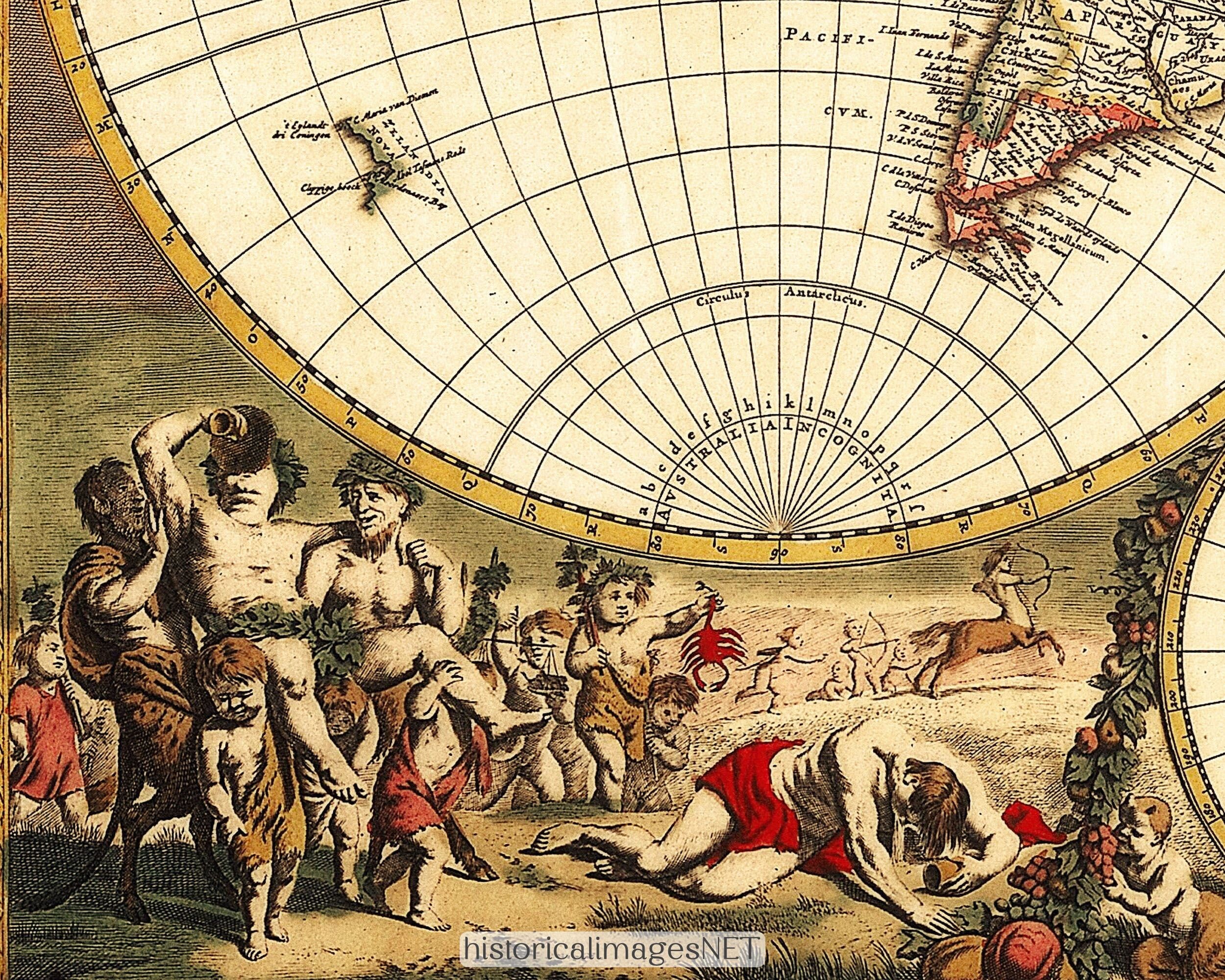 Antique World Map Print. Illustrated Vintage Map Reproduction From 1688 ...