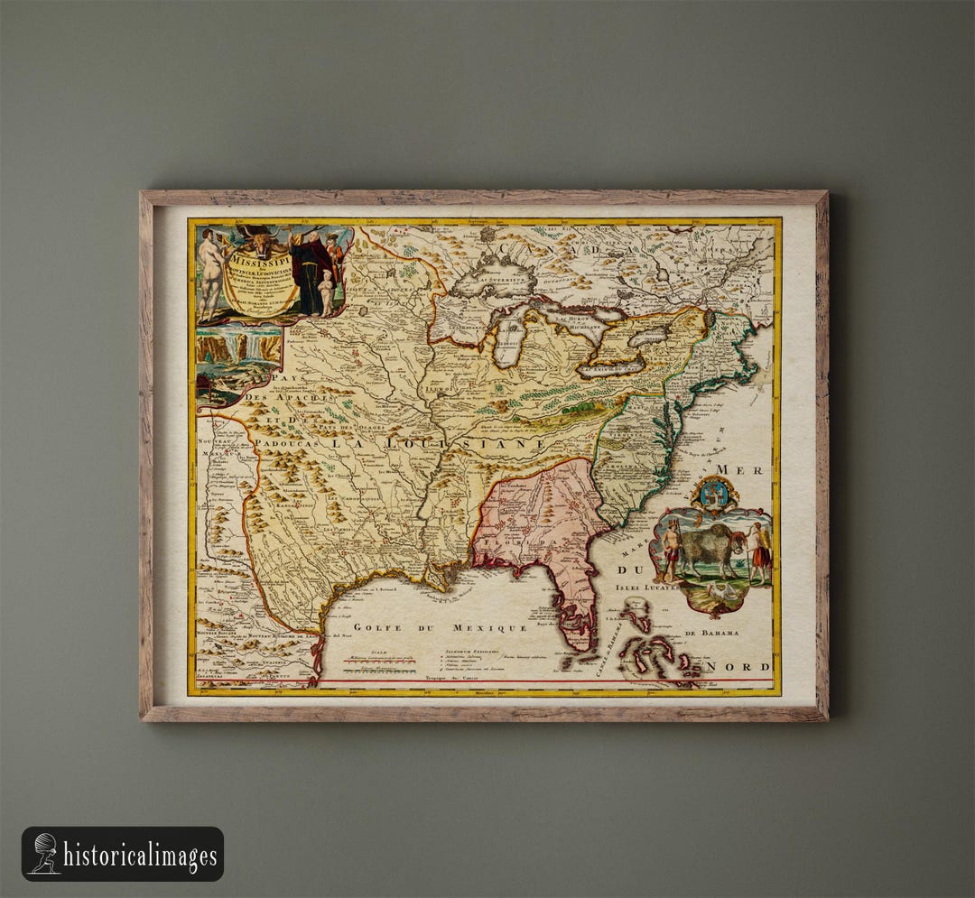 Ancient Map of the United Stated Louisiana French Region in 1687. Fine ...