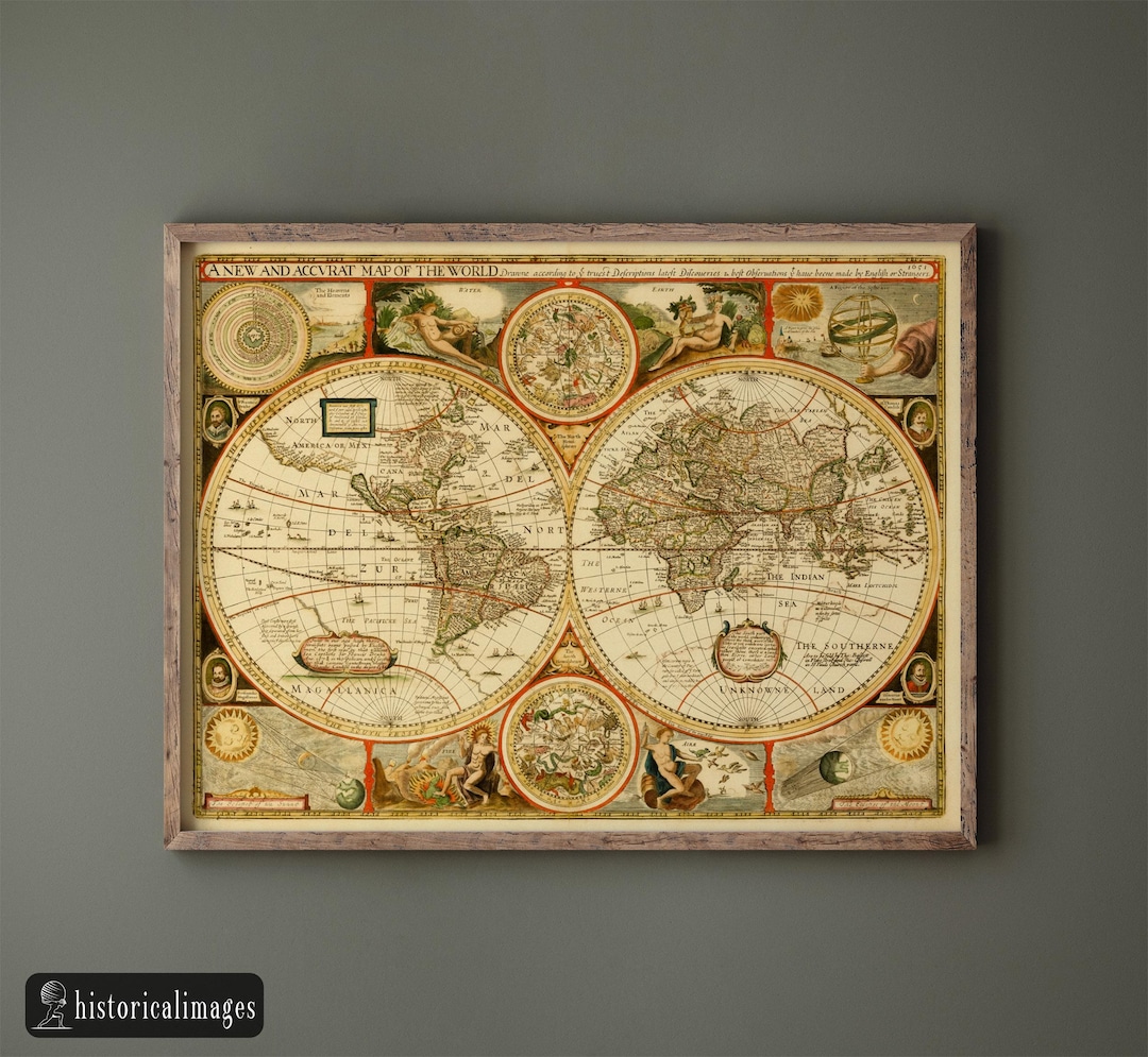 1651 World Map Print, XVII Century Double Hemisphere Cartography - Etsy