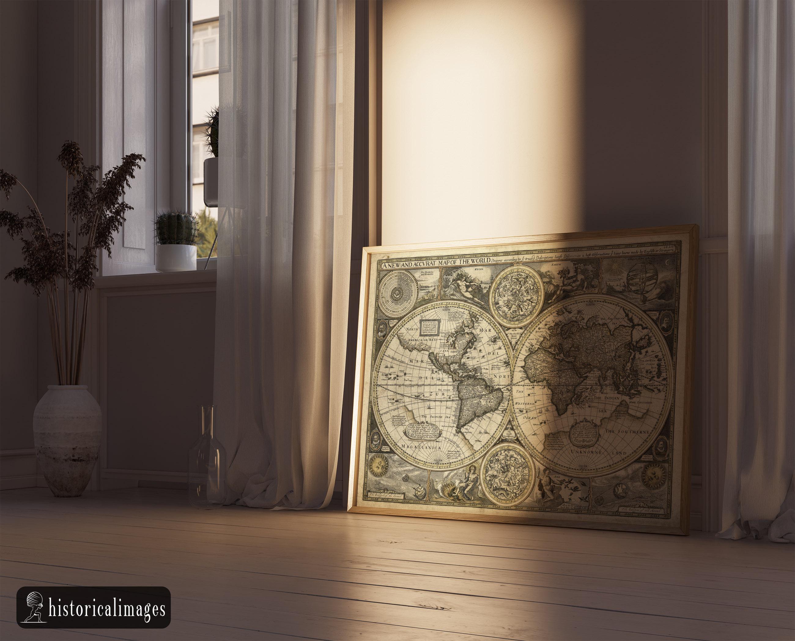 1626 Old World Map Print, John Speed Double Hemisphere Cartography - Etsy