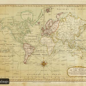 Ancient Vintage World Map Mercator's Projection by Samuel Dumm 1794 - Etsy