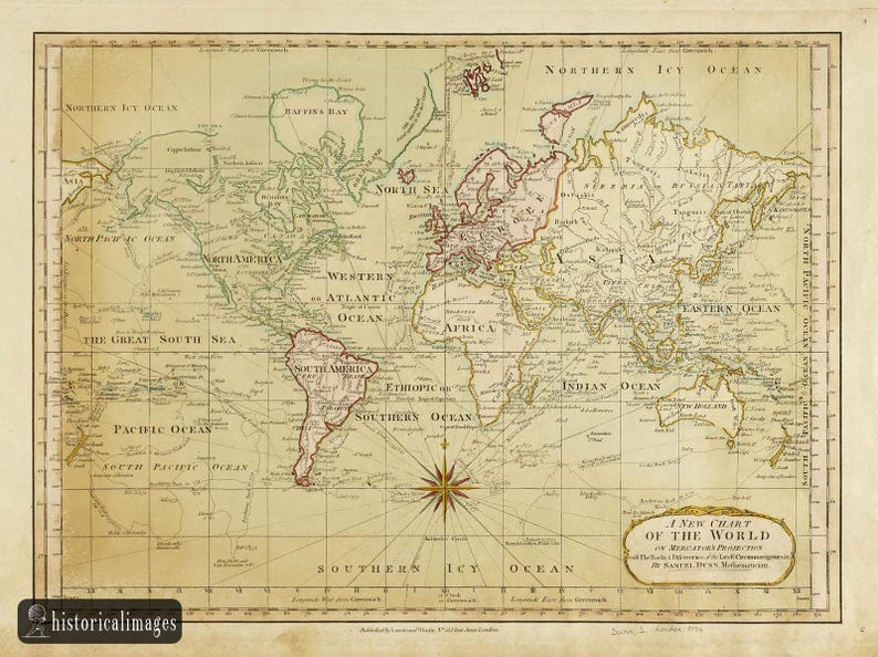 Ancient Vintage World Map Mercator's Projection by Samuel Dumm 1794 - Etsy