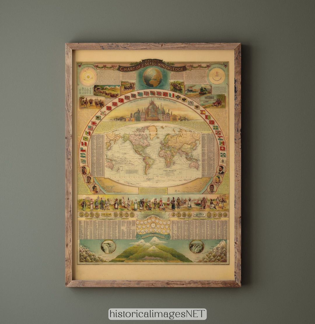 Bacon Chart of Useful Knowledge Antique Print Reproduction. Wall Art ...