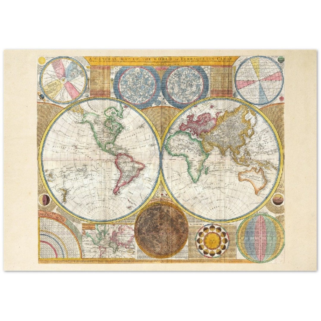 1794 Samuel Dunn Wall Map of the World in Hemispheres Poster ...