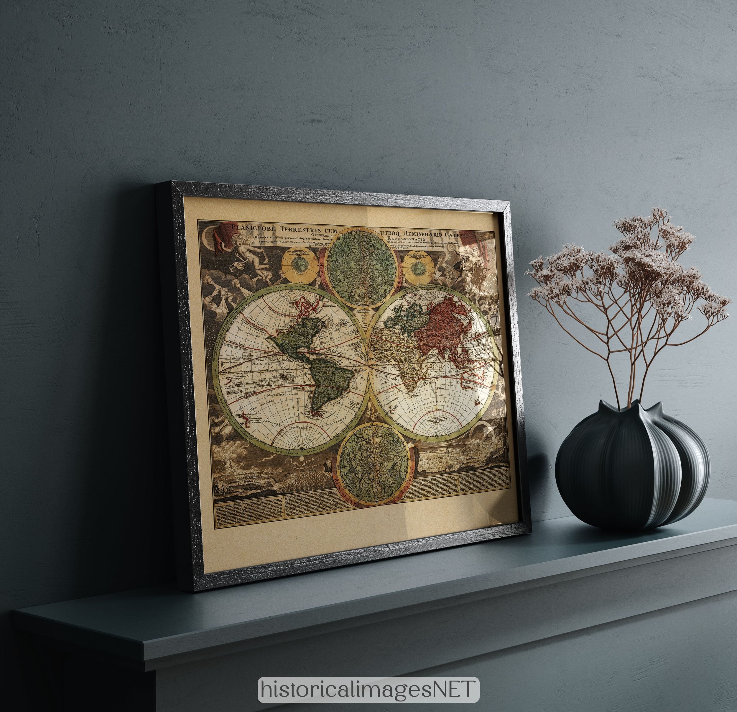 Ancient World Map Print. Vintage Poster Reproduction of World Globe ...