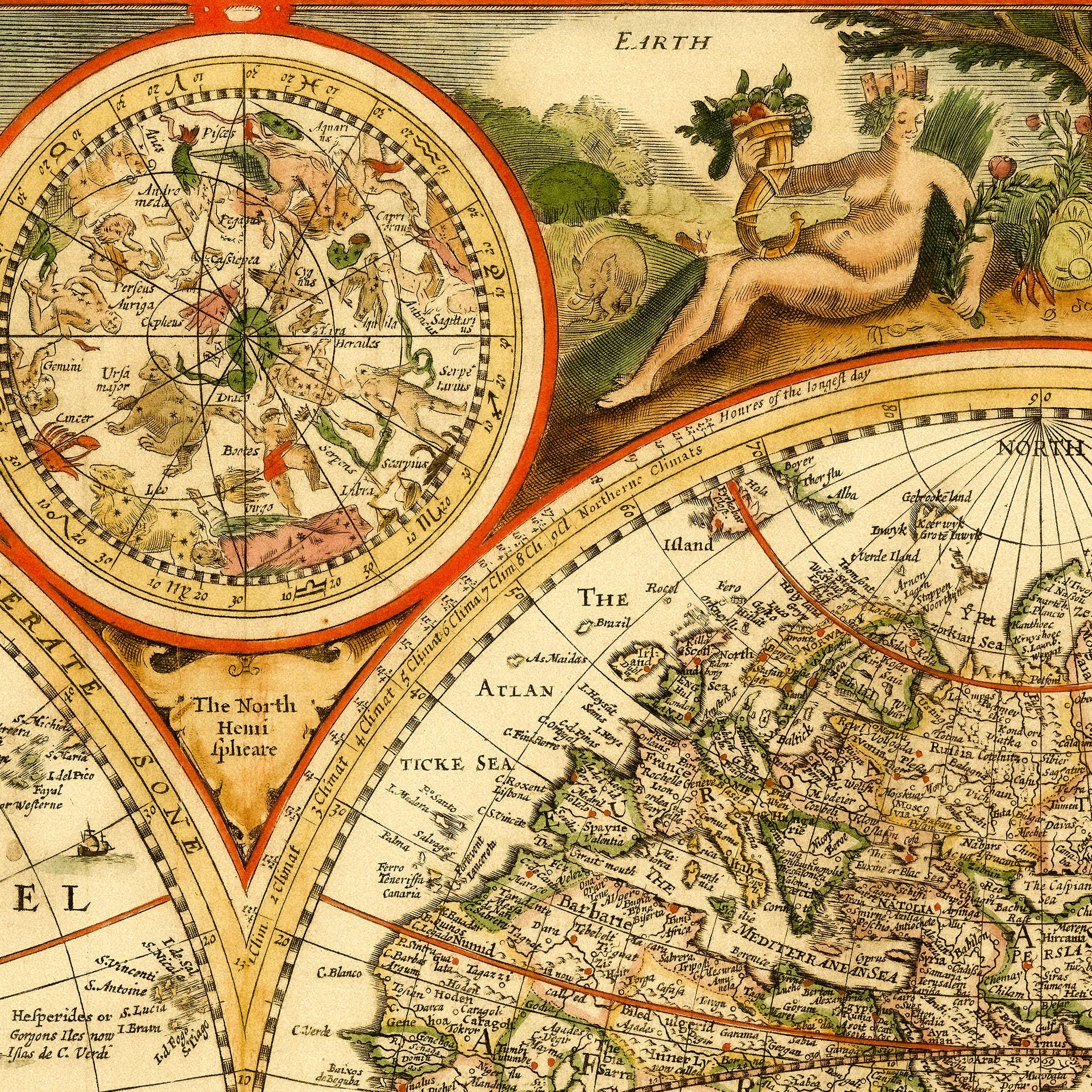 1651 World Map Print, XVII Century Double Hemisphere Cartography - Etsy